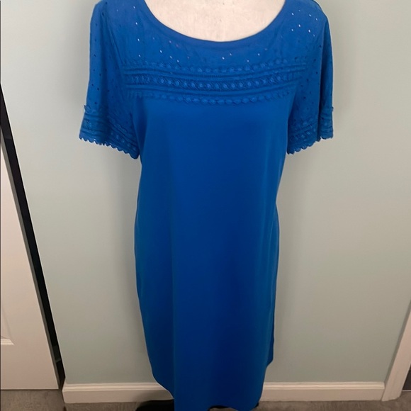 Talbots | Dresses | Talbots Cotton Blue Shortsleeved Dress Sz L | Poshmark
